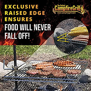 The Perfect Campfire Grill Stainless Steel Original Swivel Cooking Grate W/Raised Edge for Large BBQ and Outdoor Cooking