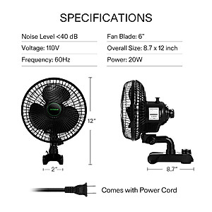 VIVOSUN AeroWave A6 6-Inch Clip-on Fan, Patented Portable Indoor Fan with Clip, 2-Speed Adjustment, Cord, Strong Airflow but Low Noise, and Fully-Adjustable Tilt for Grow Tent, Black