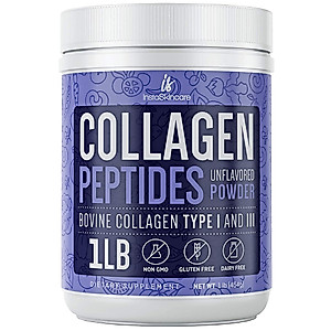 Collagen Peptides Powder for Women Hydrolyzed Collagen Protein Powder Types I and III Non-GMO Grass-Fed Gluten-Free Kosher and Pareve Unflavored Easy to Mix Drink Healthy Hair Skin Joints Nails 1Lb