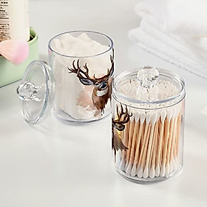 4 Pack Qtip Dispenser Apothecary Jars Bathroom Organizer, Deer Antlers Qtip Holder Storage Canister Plastic Acrylic Jar for Cotton Ball/Swab/Rounds