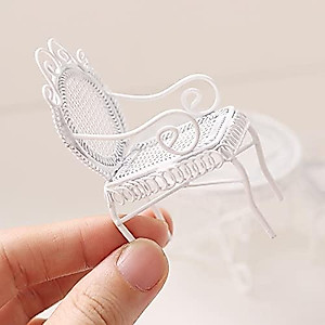 Dollhouse Miniature Bistro Table & Chairs Set Accessories Metal 1:12 Scale Miniatures White Coffee/Tea Furniture Fairy Garden Cute Rustic Elegant Decorations Ornaments (A)