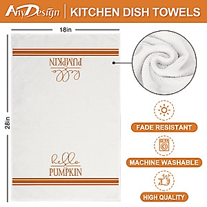 AnyDesign Fall Kitchen Dish Towel 18 x 28 Inch Hello Pumpkin Thanksgiving Harvest Tea Towel Autumn Orange White Dishcloth Rustic Farmhouse Hand Drying Cloth Towel for Kitchen Cooking Baking, 2 Pack