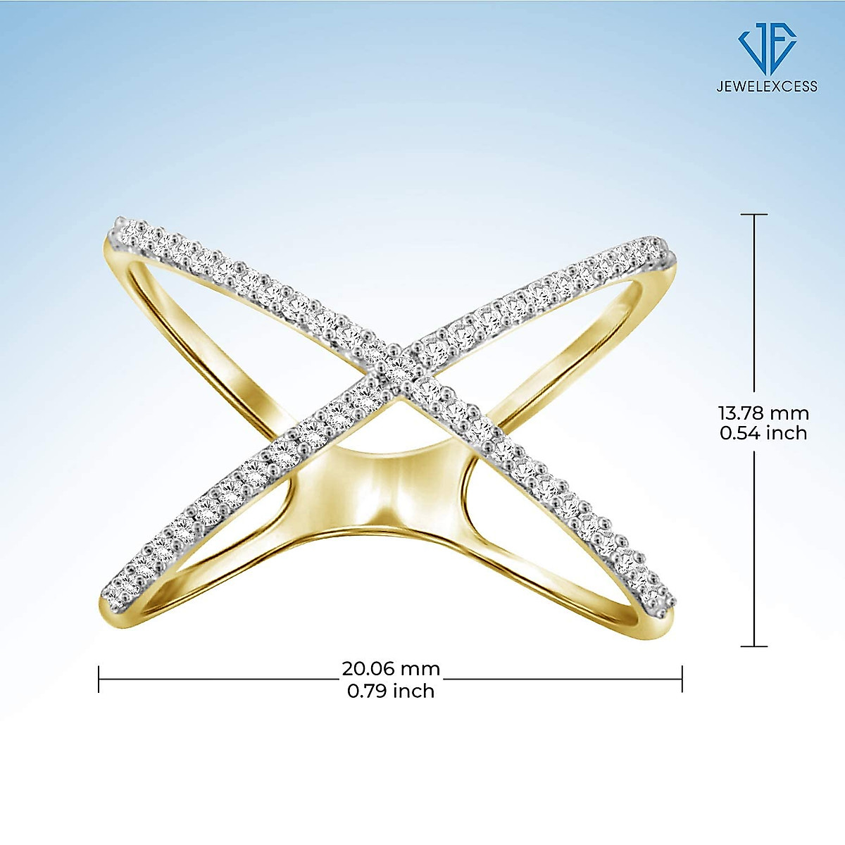 JEWELEXCESS 14K Gold over Silver Criss Cross Ring – 1/7 Carat White Diamond Ring with 14K Gold over Silver X Ring – Real Diamond Criss Cross Ring with Hypoallergenic Gold Plating Ring Band