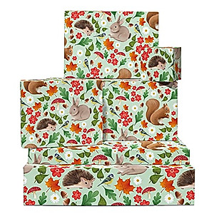 CENTRAL 23 Woodland Creatures Wrapping Paper - 6 Sheets Thick Gift Wrap For Birthday - Baby Shower Wrapping Paper Girl Or Boy - Comes With Fun Stickers