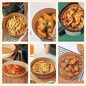 Air Fryer Disposable Paper Liner, Round Non-Stick Paper Baking Paper for Air Fryer Oil-Proof Parchment Paper Cooking Paper for Fryers Basket Frying Pan Microwave Oven（100pcs Brown