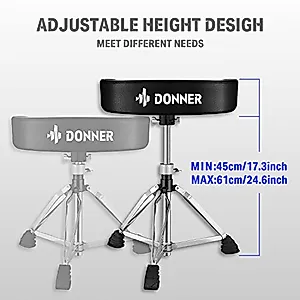 Donner Heavy Duty Drum Throne, Motorcycle Style Drum Seat, Widened Drum Chair with Upgraded Materials, Height Adjustable Padded Stool, Double Braced