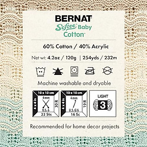 Bernat Softee Baby Cotton Cotton Yarn - 3 Pack of 120g/4.25oz - Blend - 3 DK (Light) - 254 Yards - Knitting/Crochet