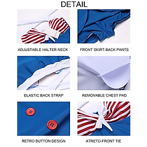 Ekouaer Womens One Piece Swimsuits Vintage Striped Skirt Bathing Suit Vintage Retro Push Up Swimwear Red