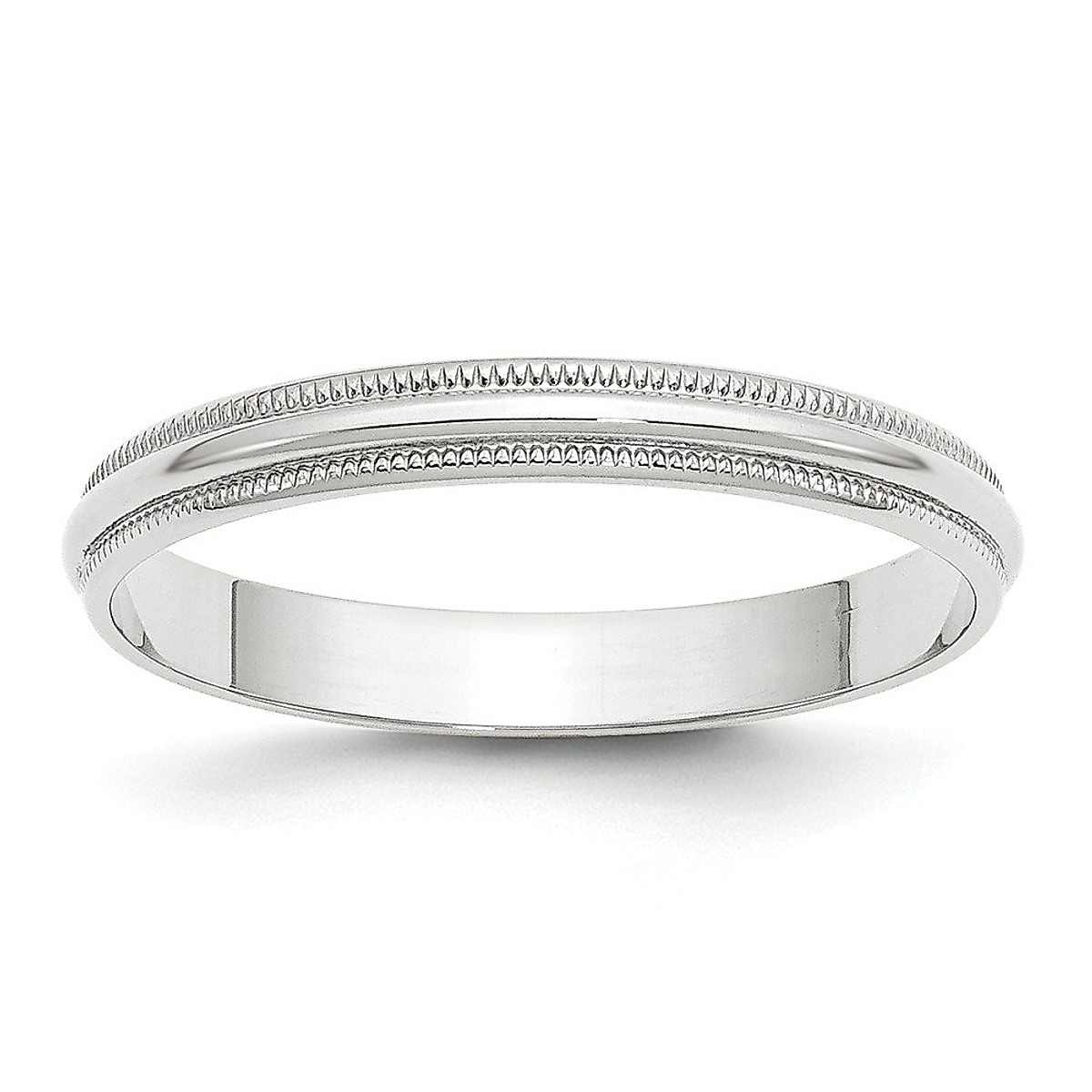 Solid 14k White Gold 3mm Milgrain Half Round Wedding Band Size 7.5
