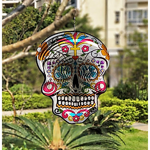Fonmy Kinetic 3D Metal Garden Wind Spinner Unique Gifts Outdoor Decorations Quality Hanging Ornament for Home and Garden 12inch Mandala Silver Sugar Skull Wind Spinners