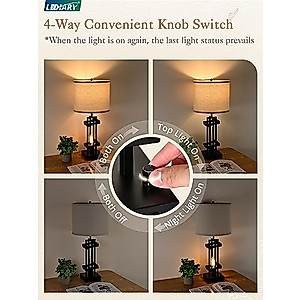 LEDIARY 27" Tall Farmhouse Table Lamps with AC Outlet and USB Ports, Rustic Living Room Lamps Set of 2, Black Industrial End Table Lamp for Bedroom Nightstand, 2 Blubs Included