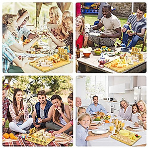 Bamboo Cheese Board and Knife Set - Charcuterie boards Bamboo Wood Cutting Platter and Cheese Serving Tray for Wine, Crackers,Brie, Fruits, Bread and Meat