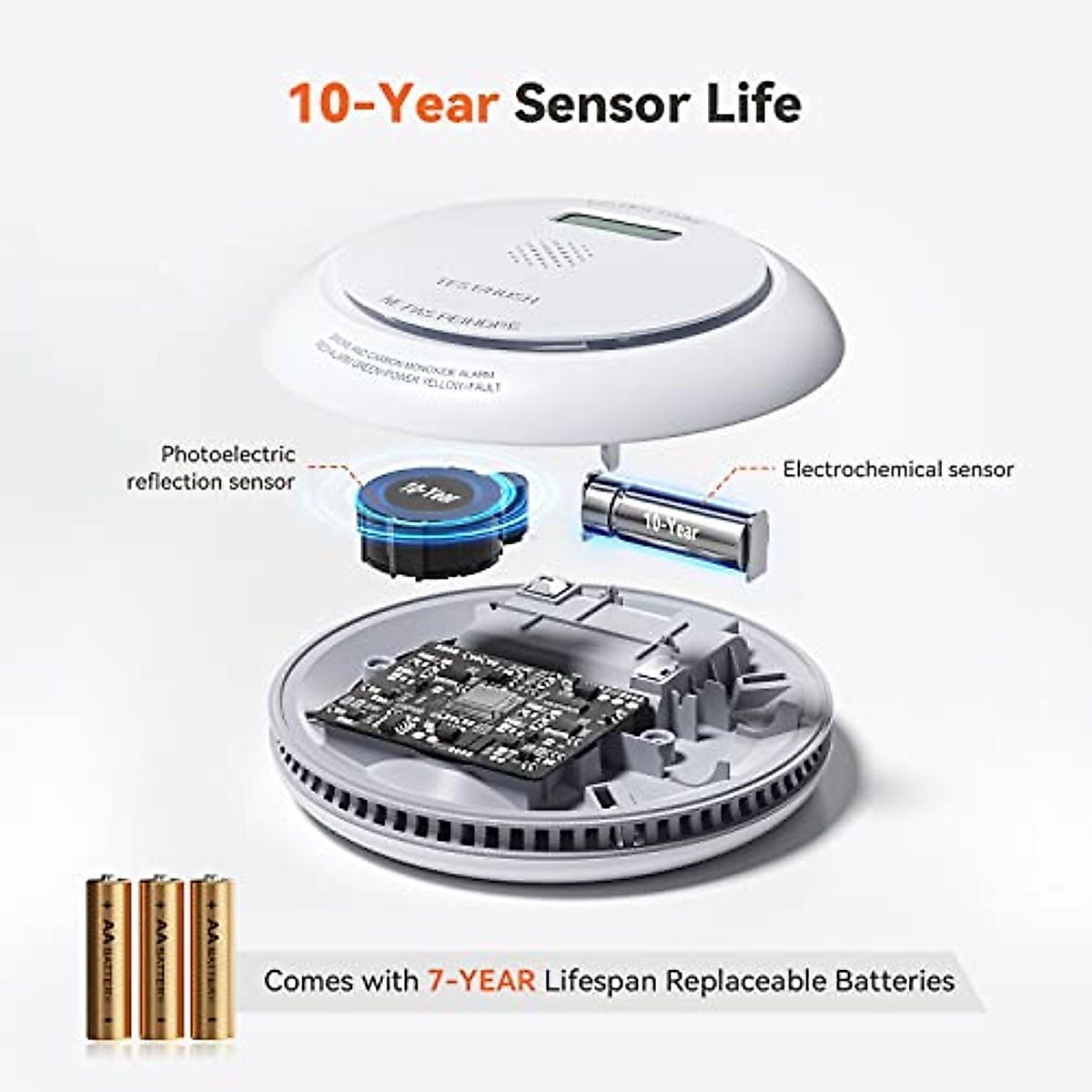 Jemay Combination Smoke and Carbon Monoxide Detector, Battery Operated Smoke Detector Carbon Monoxide Detector Combo with 10-Year Lifespan，Large LCD Display, Test/Silence Button, 1 Pack