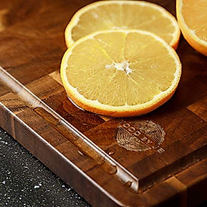 Large & Thick Wood Cutting Board | Natural end-grain acacia wood | Reversible with juice grooves | Chopping Board | Butcher Block