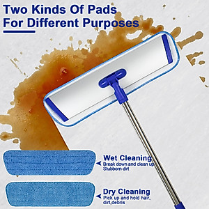18" Microfiber Mops for Floor Cleaning,Microfiber Mop with 2 Dry Pads & 2 Wet Pads & 1 Pad Brush and a Mop Storage Unit,Microfiber Mops for Hardwood,Tile,Vinyl, Laminate,Floor Cleaning