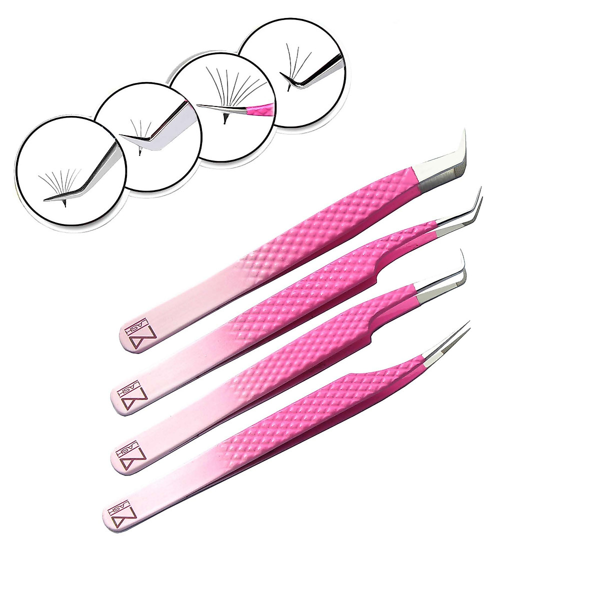 M LASH - V3 Tweezer Set Diamond Grip NANO Fiber Tip - Volume & Classic Eyelash Extensions - Japanese Steel Lash Tool (PW-Ombre)