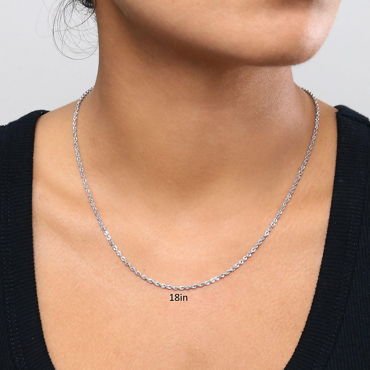 Nuragold 10k White Gold 2mm Rope Chain Diamond Cut Pendant Necklace, Mens Womens Jewelry 16" 18" 20" 22" 24" 26" 28" 30"