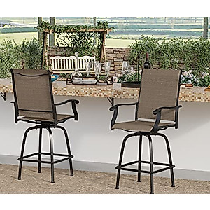 Sophia & William Outdoor Patio Bar Stools Swivel Bar Stool 2 Pack High Back Patio Bar Chairs Textilene Patio Furniture Set Bar Height All Weather for Lawn Garden Backyard Pool Supports 300lbs