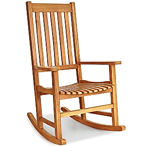 Tangkula Acacia Wood Porch Rocking Chair Set, Wooden Rocking Chair Rocker with High Back & Armrest for Indoor Outdoor Use, Patio Rocker for Garden Lawn Balcony Backyard Poolside (2, Teak)