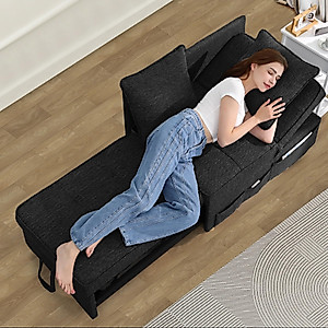Sofa Bed,4-in-1 Convertible Sleeper Sofa Chair Bed,3-Seat Pull Out Sofa Bed,Loveseat Sofa with Linen Fabric,Single Recliner with 5 Adjustable Backrests & 2 Pillows for Apartment Small Space,Black