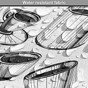 Lunarable Coffee Fabric by The Yard, Abstract Monochrome Coffee Sign with Cups Beans and Moka Pot Pattern Hand Drawn, Decorative Fabric for Upholstery and Home Accents, 1 Yard, Black White