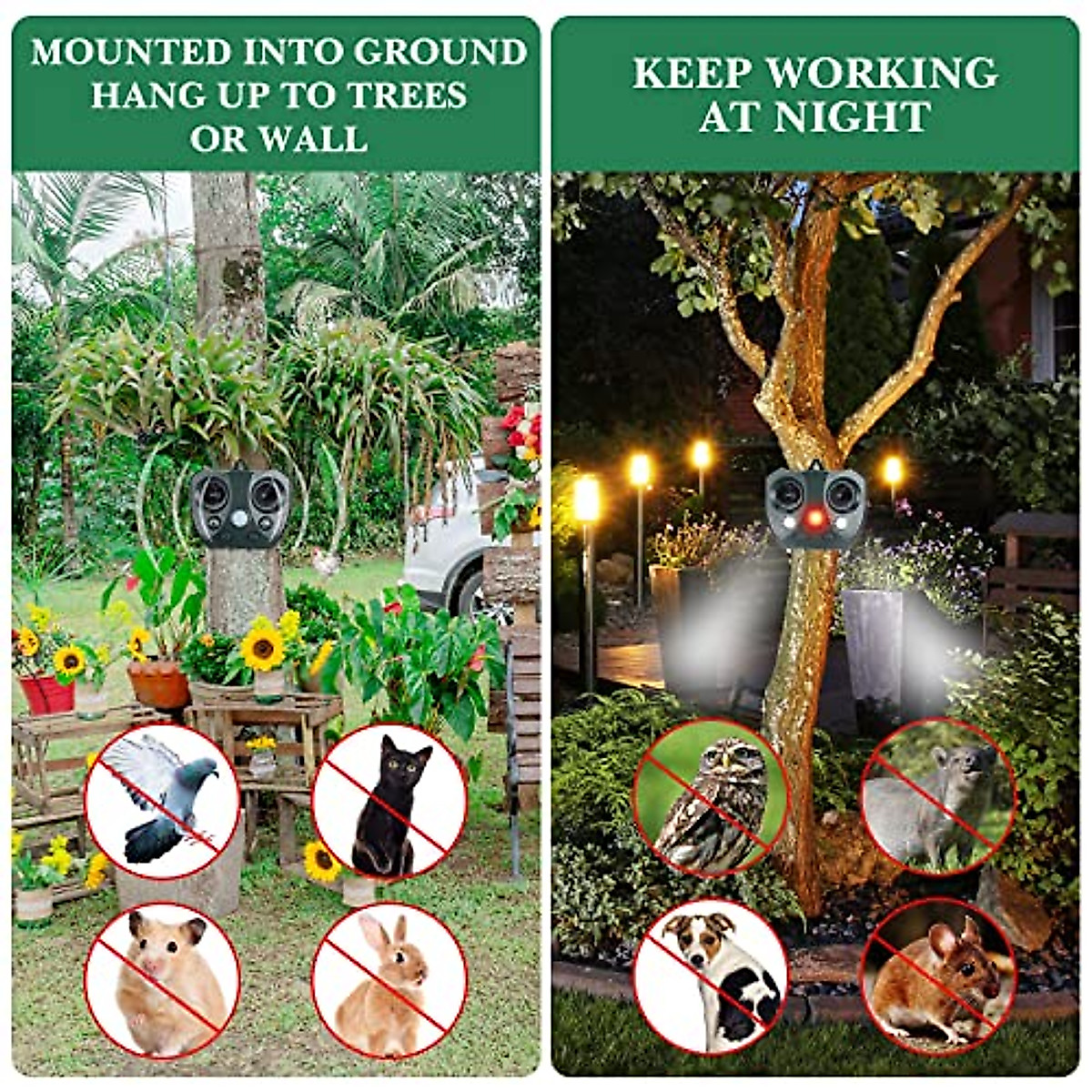 Ultrasonic Animal Repellers, Solar Ultrasonic Animal Repellent with Motion Detector, Weatherproof Outdoor Solar Animal Repeller for Garden Lawn Yard Farm Dog, Cat, Deer, Rat, Squirrel, Mole （4）