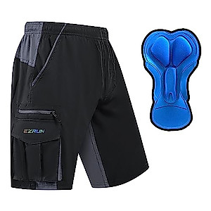 EZRUN Men's 3D Padded Mountain Bike Shorts Lightweight MTB Cycling Shorts (A-Black,L)