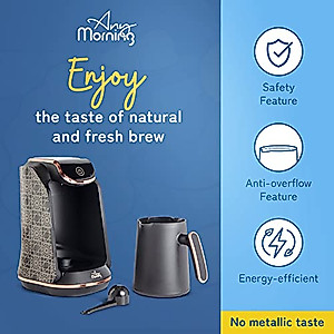 Any Morning Turkish Coffee Maker | Automatic Turkish/Greek Coffee Machine | 1-4-Cup Turkish Coffee Pot | Low-Watt Coffee Maker with Overflow Prevention, Sound Alarm, and Safety System