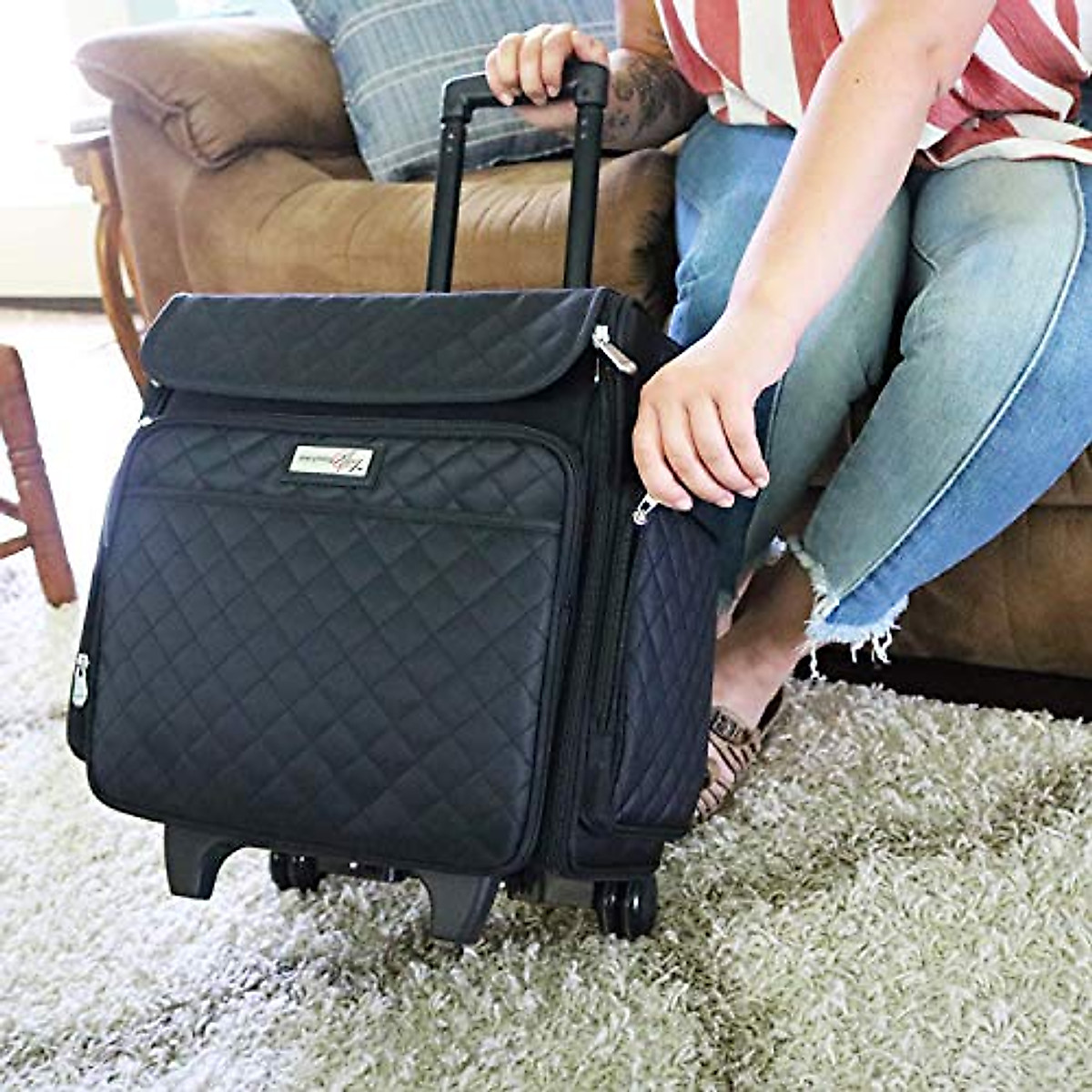 Everything Mary Rolling Craft Bag, Black Quilted - Papercraft Tote with Wheels for Scrapbook & Art Storage - Organizer Case for IRIS Boxes, Supplies, and Accessories - for Teachers & Medical