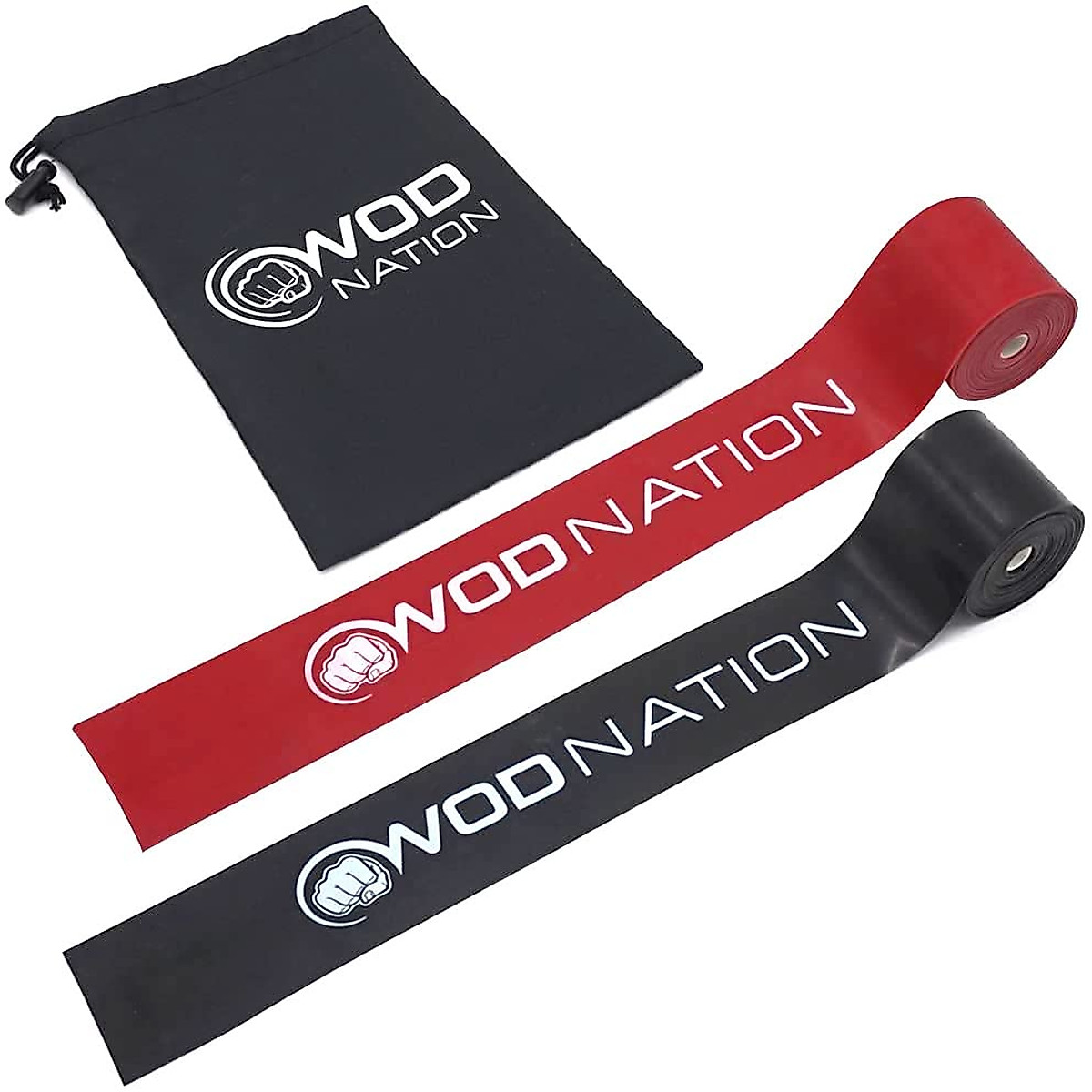 WOD Nation Muscle Floss Bands Recovery Band for Tack and Flossing Sore Muscles and Increasing Mobility : Stretch Band Includes Carrying Case (1 Black Heavy & 1 Red Medium)