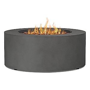 Real Flame Aegean Round Propane Fire Table for Outdoors in Weathered Slate with Natural Gas Conversion Kit, Lid and Storage Cover - Durable Gray Fire Pit