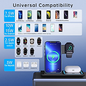Wireless Charger, 3 in 1 Fast Wireless Charging Station Dock Compatible with iPhone 13/12/11/Pro/XS/XR/X/SE/8/8 Plus, 18W Wireless Charger Stand Compatible with Apple Watch Series 6/5/4/3/2/AirPods