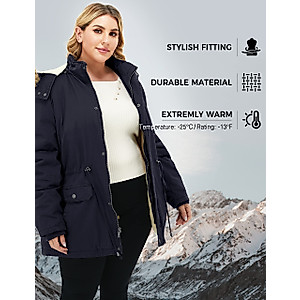 Soularge Women's Winter Plus Size Pure Cotton Coat with Detachable Hood(Navy,4X)
