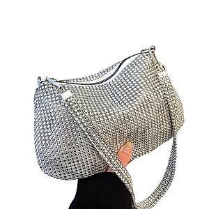 Bling Rhinestone Hobo Bag for Women Crystal Evening Handbag Underarm Bag Tote for Party Wedding