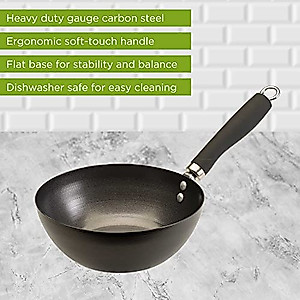 Ecolution Non-Stick Carbon Steel Wok with Soft Touch Riveted Handle, 8",Black