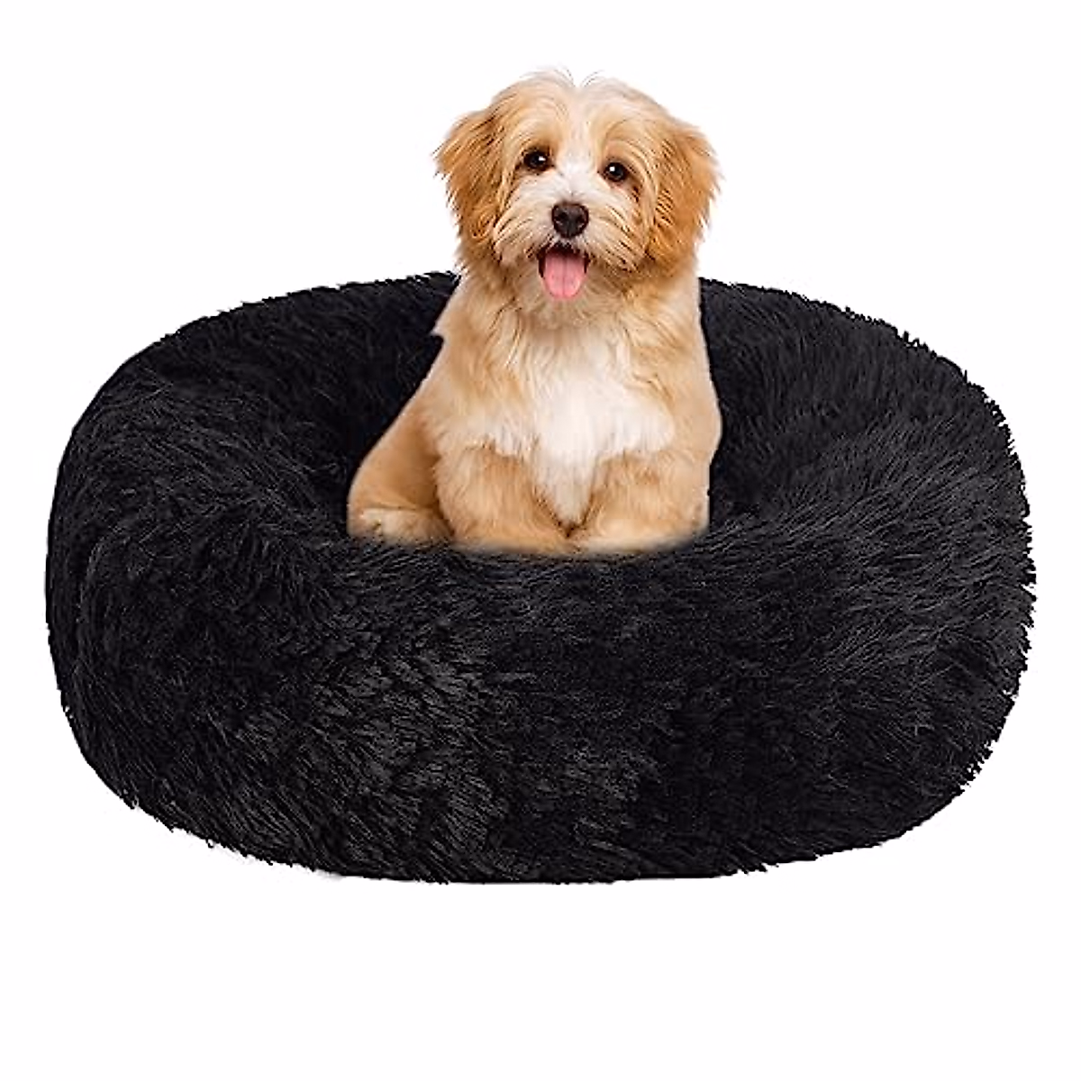 Awolf Faux Fur Dog Bed, Calming Donut Washable Pet Bed, 20 inches Anti Anxiety Fluffy Calm Soft Cushion Dog and Cat Bed for Small Medium Dog and Cat with Slip-Resistant Bottom