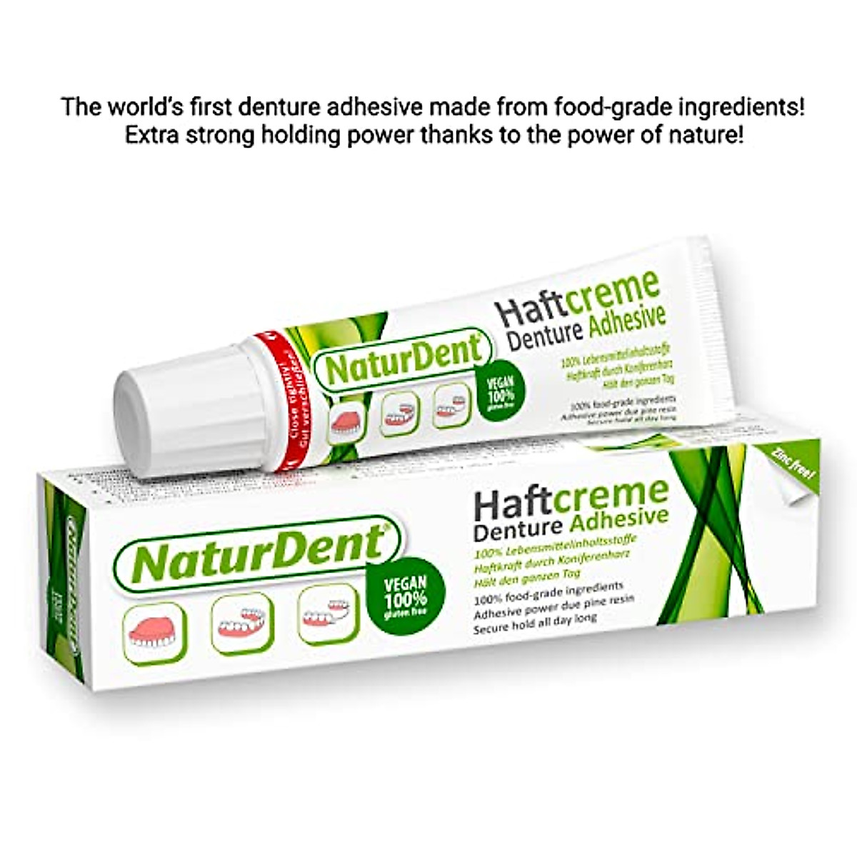 Natural Strong Waterproof Denture Adhesive | Holds Dentures Longer and Stronger | NO Yucky Taste NO Zinc NO Paraffin | Smile and Eat with Confidence Great Present for Anyone with Full Partial Dentures