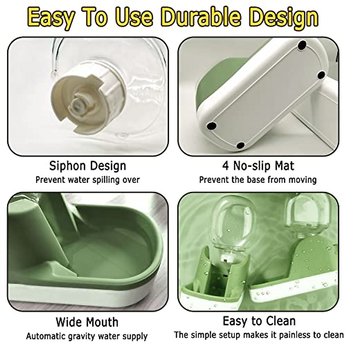 kathson Automatic Cat Water Dispenser 3.8L/1 Gallon Gravity Pet Water Dispenser Dogs Automatic Water Station Large Capacity Water Feeder Drinking Fountain for Cats Dogs Small and Medium Pets Green