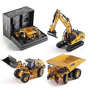 Top Race 3-Piece Construction Toys - Metal Construction Set Includes Loader, Excavator, and Dump Truck Toy - 1:60 Scale Realistic Construction Truck Toys Ideal Birthday for Kids