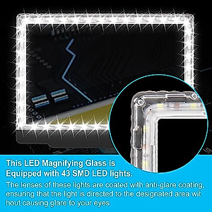 5X Magnifying Glass with Light 43 Ultra-Bright LEDs, Large Page Magnifying Glass for Reading, Lightweight Handheld Magnifier for Elderly People,Low Vision,Book Lovers