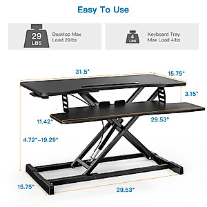 HUANUO Quick Sit to Stand Desktop Gas Spring Riser (Max Height:19.3inch), 32 inch Height Adjustable Standing Desk Converter for Dual Computer Monitors & Laptop Workstation, Perfect Home Office