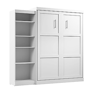 Bestar Pur Queen Murphy Bed with Shelving Unit, 90-inch Space-Saving Sleeping Arrangement for Multipurpose Area, Bedroom, Guest Room, or Living Room