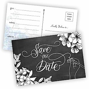 PARTH iMPEX Save The Date Postcards - (Pack of 50) 4" x 6" with Mailing Side for Wedding Engagement Anniversary Bridal Baby Shower Birthday Invitation Event Reminder Cards - Chalkboard