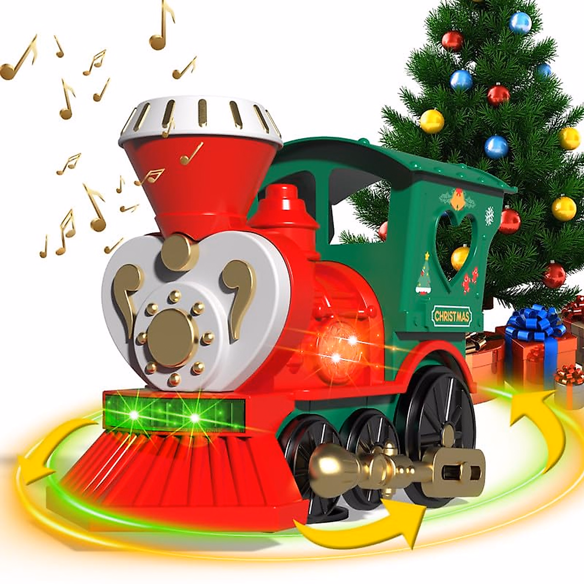 JUQU Train Toy for Christmas - Toy Train w/Lights & Customized Sounds for Christmas - 360° Rotation Moving Bump and Go Train Locomotive for Kids Toddlers for Age 3 4 5 6 7 8+ Boys Girls (Red/Green)