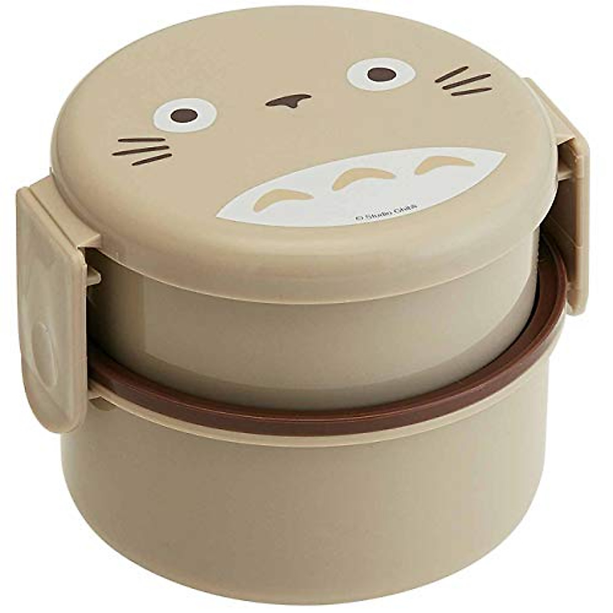 Skater My Neighbor Totoro 2 Tier Round Bento Lunch Box with Folk (17oz) - Authentic Japanese Design - Microwave Safe - Brown