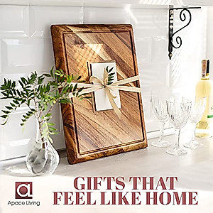 Contour Wood Cutting Board - Large Acacia Butcher Block Chopping Board for Kitchen w/Stand, Sustainable Wood, Juice Groove - Doubles as 4 Compartment Serving Board - Apace Living 17x13x1.5
