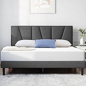 Molblly Queen Bed Frame with Tufted Headboard,Upholstered Platform Bed with Headboard and Strong Wooden Slats,No Box Spring Needed,Easy Assembly,Dark Gray