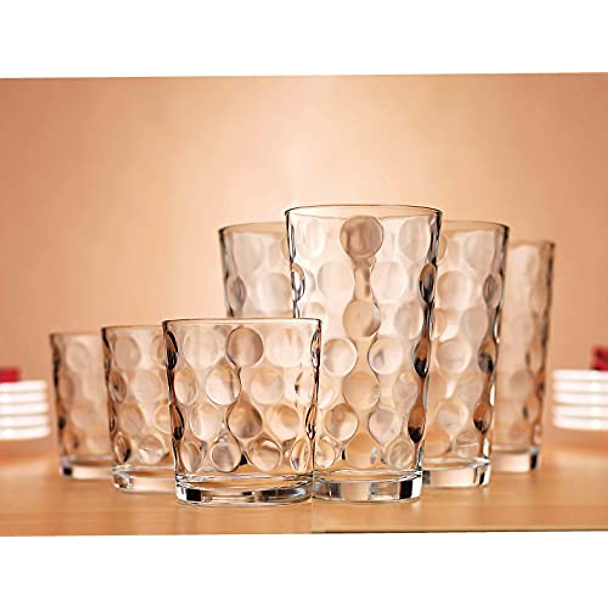Home Essentials & Beyond Glassware Drinking Glasses Set Of 8 4 Highball (17 oz.) Kitchen Glasses | 4 (13 oz.) Rocks Glass Cups for Water, Juice and Cocktails.