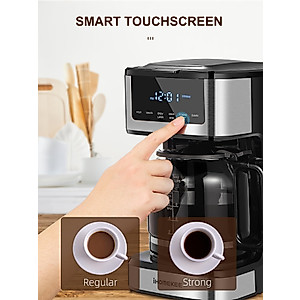 Ihomekee Programmable Drip Coffee Maker 12 Cup, Coffee Machine with Iced Coffee Function, Touch Screen, Regular & Strong Brew, Coffee Pot for Home and Office, Auto Shut-Off Function