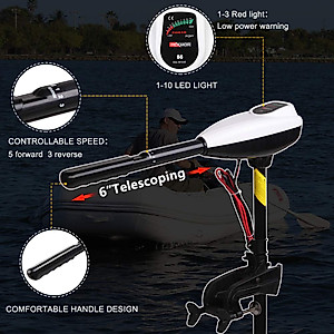 PEXMOR 86LBS Thrust Transom Mounted Saltwater Electric Trolling Motor 8 Speed w/LED Battery Indicator, Electric Outboard Boat Motor for Kayak,Inflatable Boat, Fishing Boat